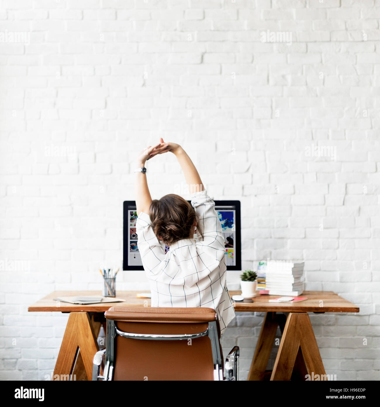Work Resting Stretching Lifestyle Woman Concept Stock Photo - Alamy