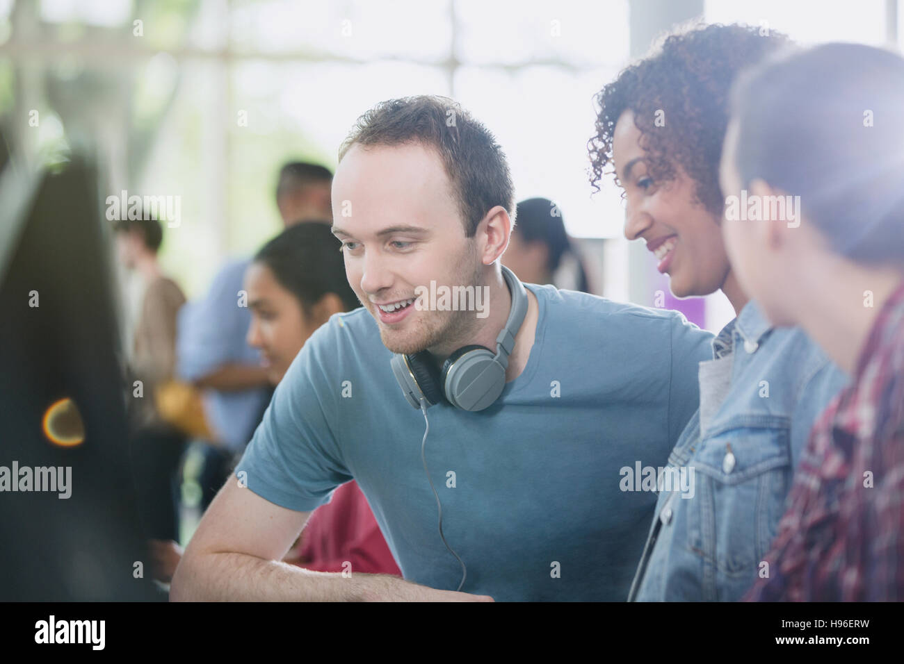 College students using computer in computer lab classroom Stock Photo ...