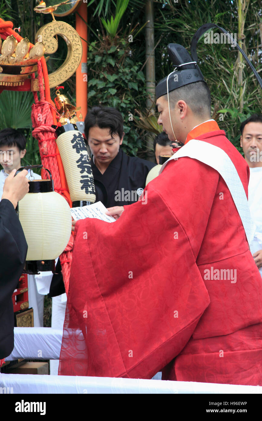Japan, Sakura City, festival, mikoshi, portable shrine, shinto priest ...
