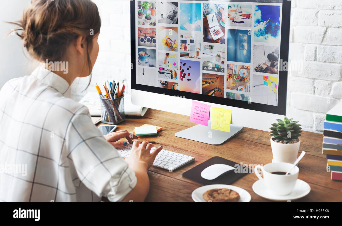 Girl Internet Technology Connection Research Concept Stock Photo - Alamy