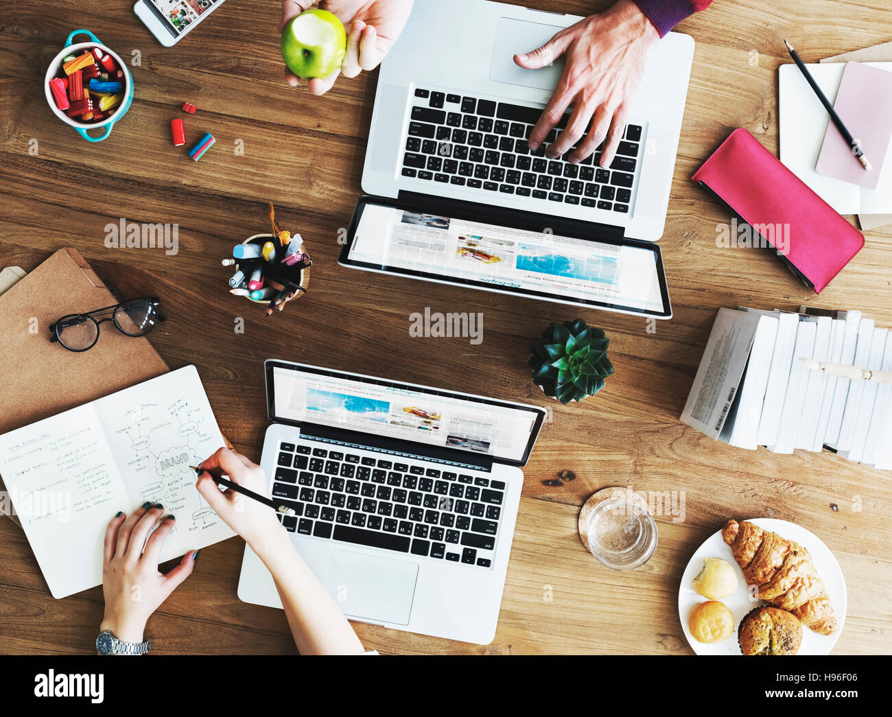 Workspace Workplace Working Wooden Table Art Concept Stock Photo - Alamy