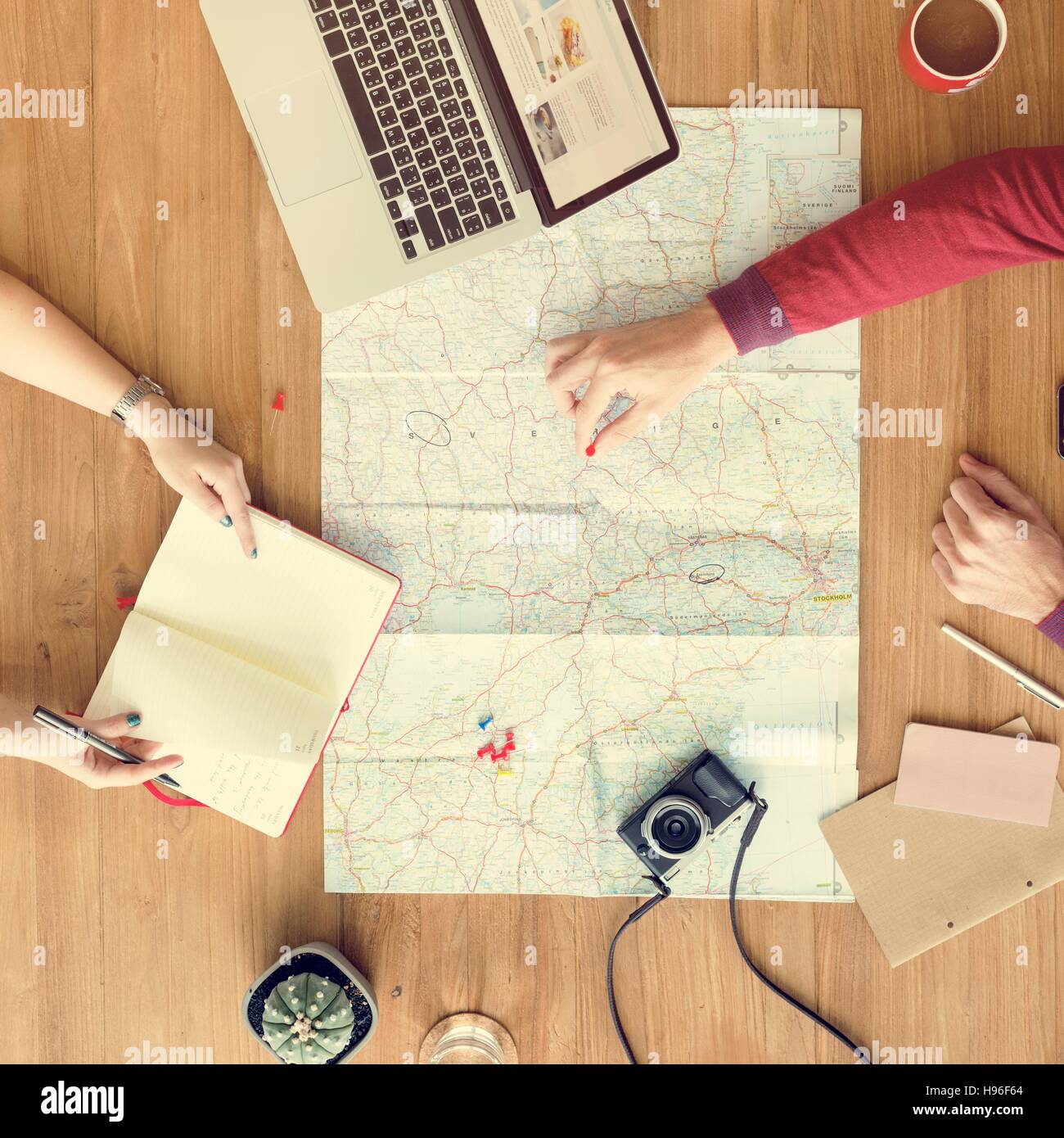 Map Jorney Travel Destination Camera Adventure Concept Stock Photo - Alamy