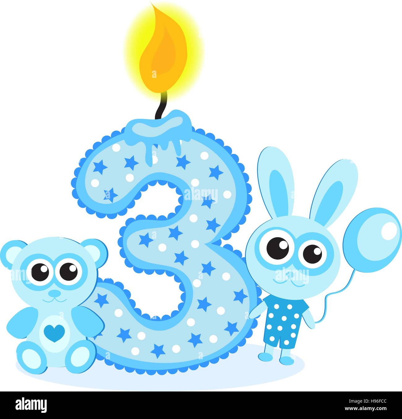Happy Third Birthday Candle and Animals Isolated on white. The number ...