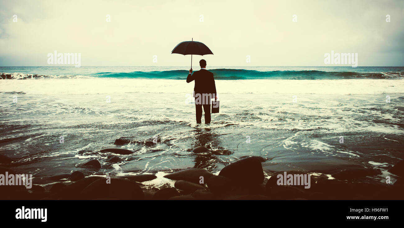 Lonely Businessman Alone Anxiety Beach Concept Stock Photo - Alamy