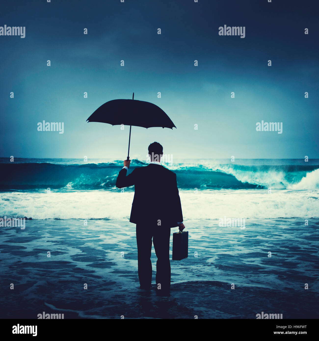 Lonely Businessman Alone Anxiety Beach Concept Stock Photo - Alamy