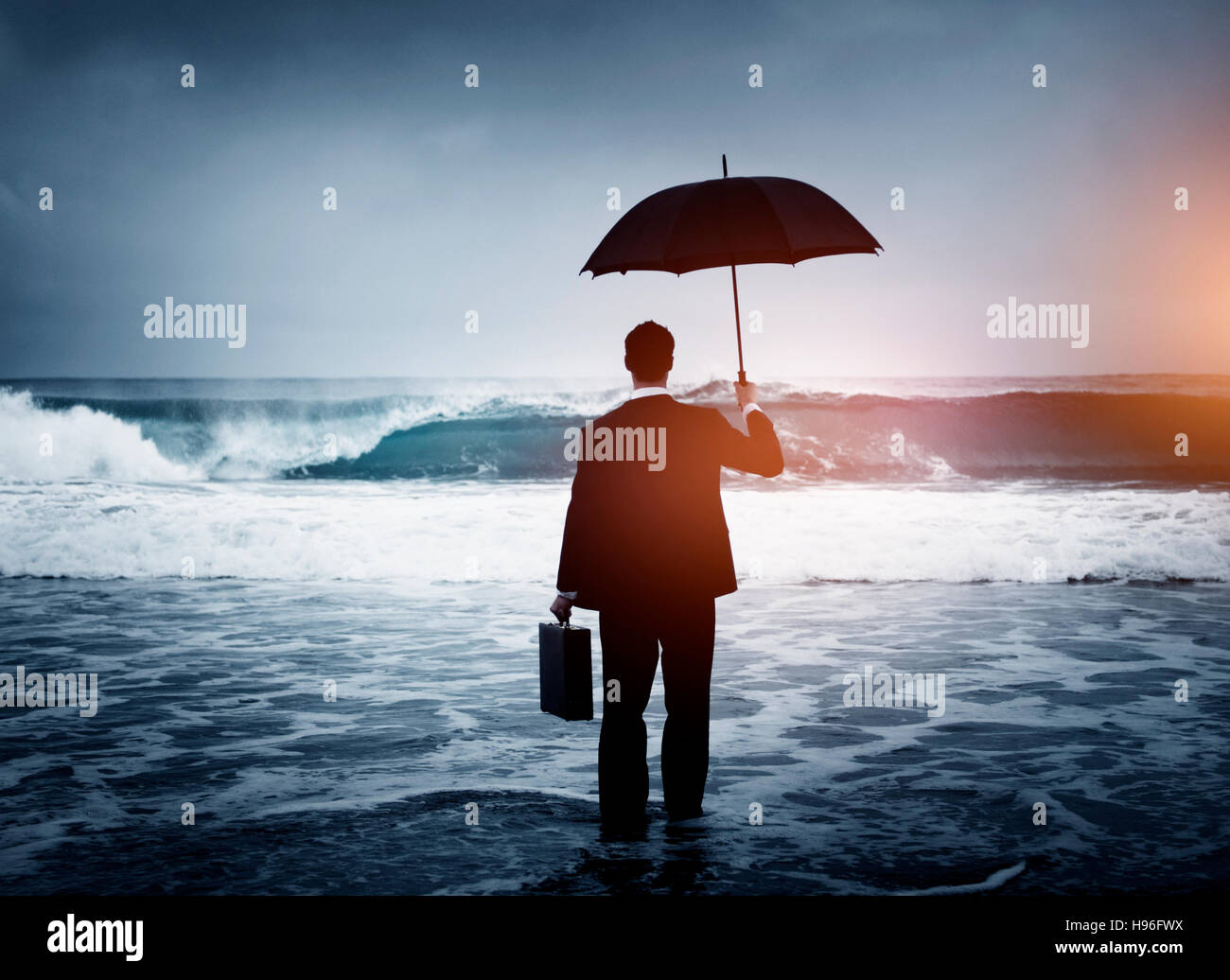 Lonely Businessman Alone Anxiety Beach Concept Stock Photo - Alamy