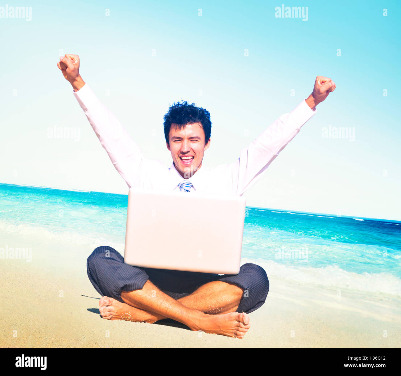 Businessman Working Success Beach Vacation Concept Stock Photo - Alamy