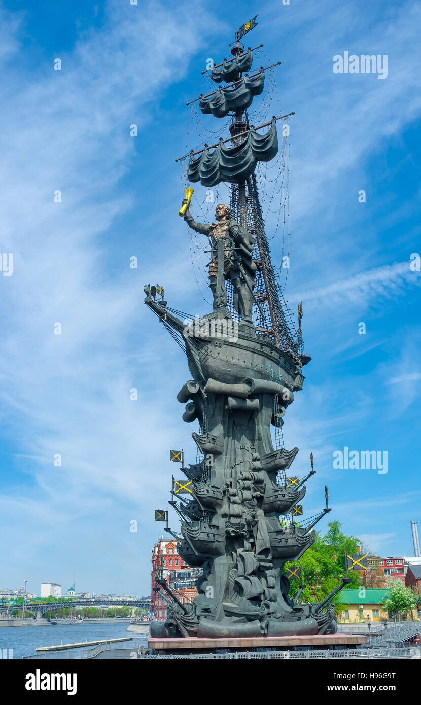 Peter the Great statue located at the western confluence of the Moskva ...
