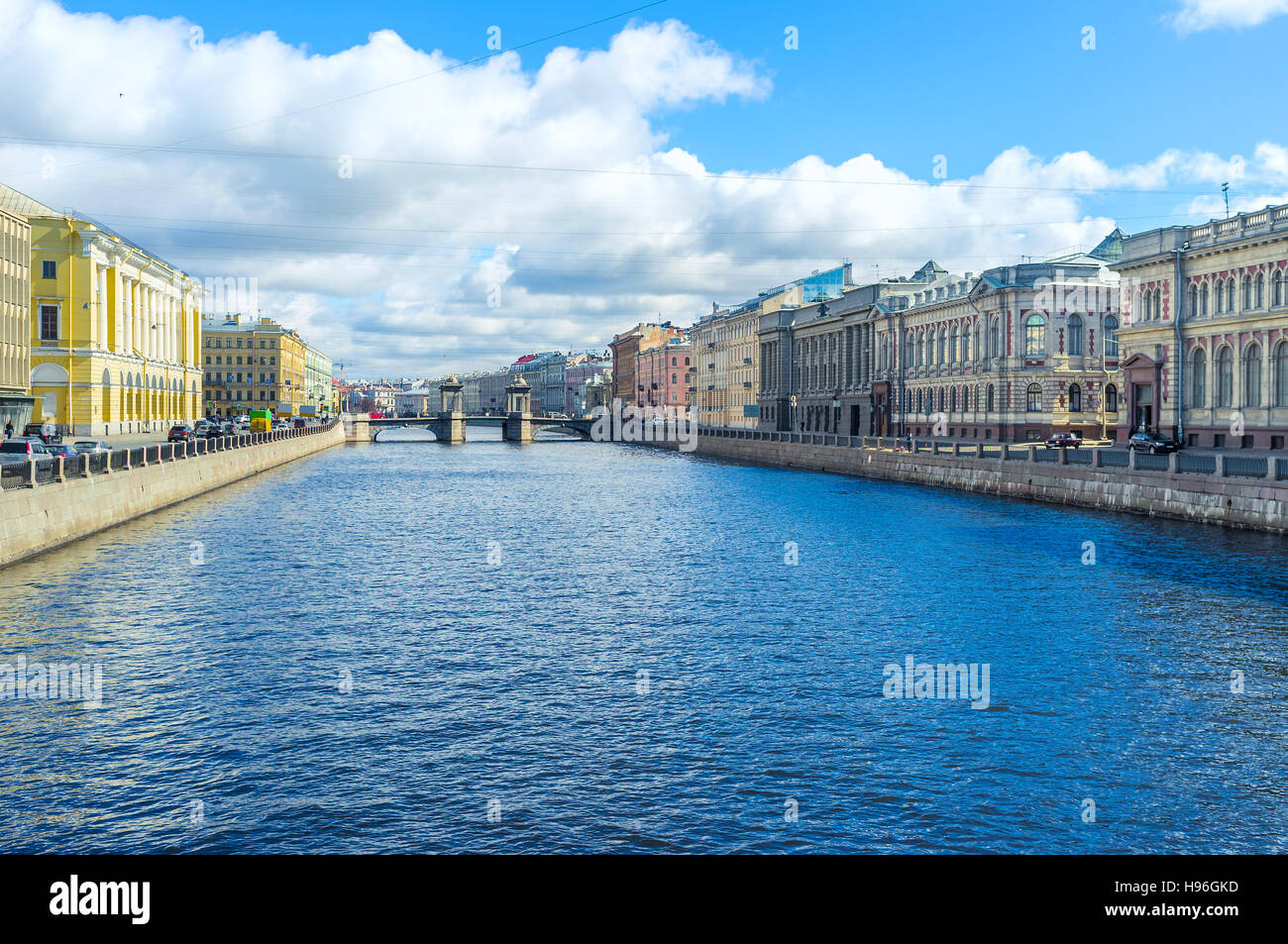 The embankments of Fontanka River with old mansions and great palaces ...