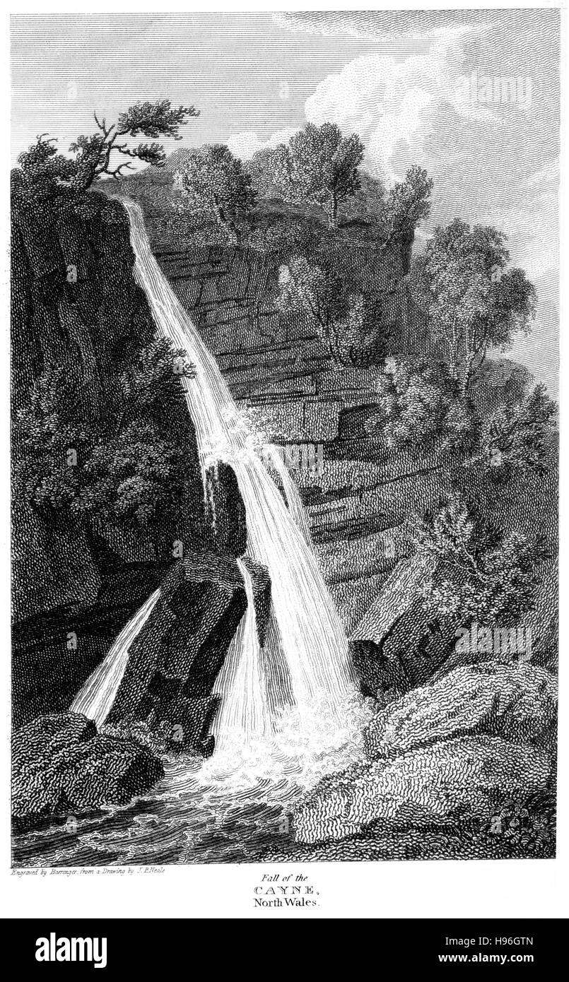 An engraving of Fall of the Cayne, (Pistyll Cain) North Wales scanned ...