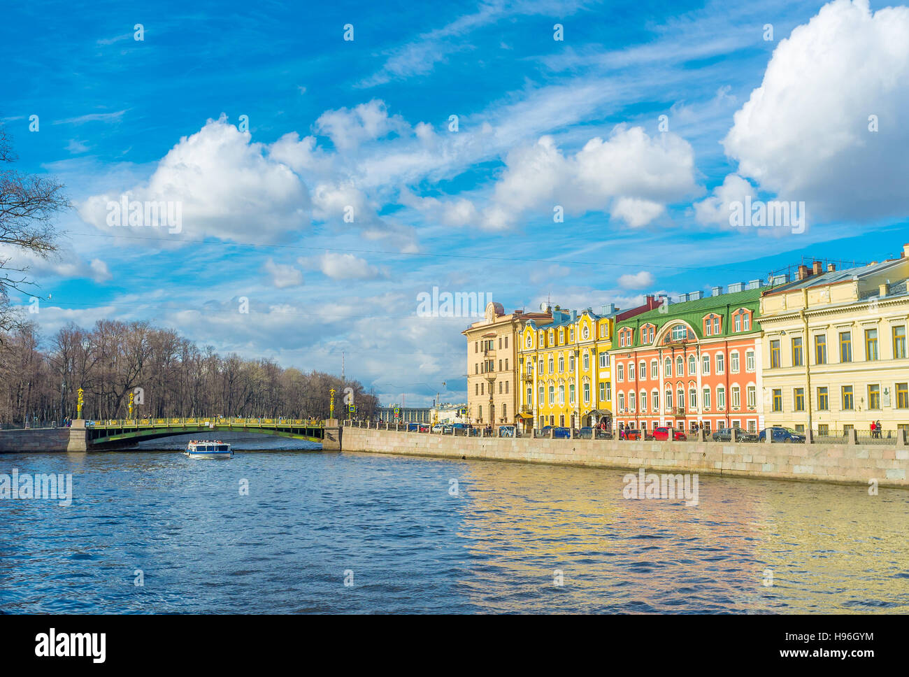 The embankment of Fontanka River with Panteleimonovsky bridge on the ...
