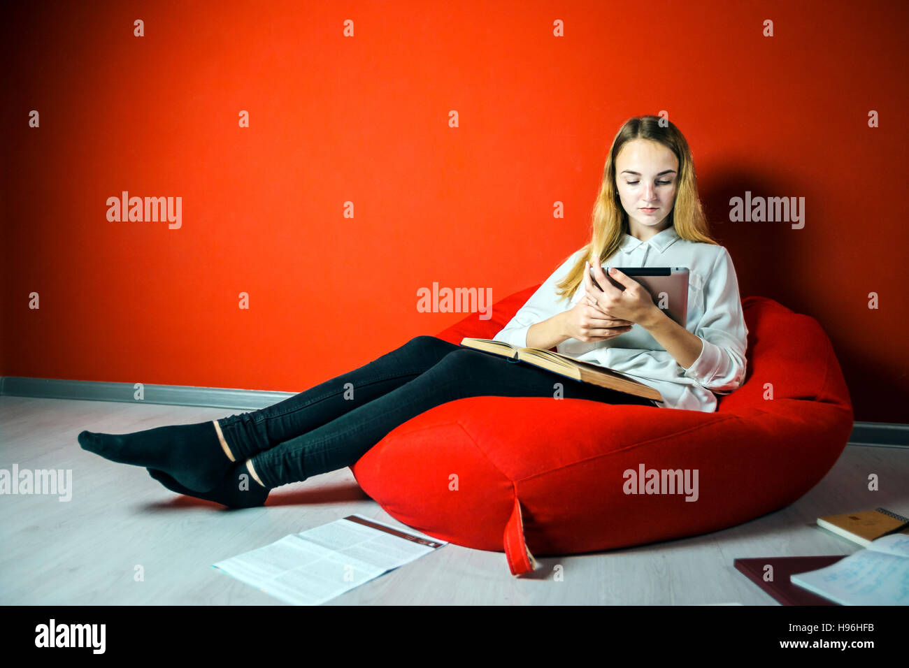Persistent Young Student Girl Studying Stock Photo - Alamy