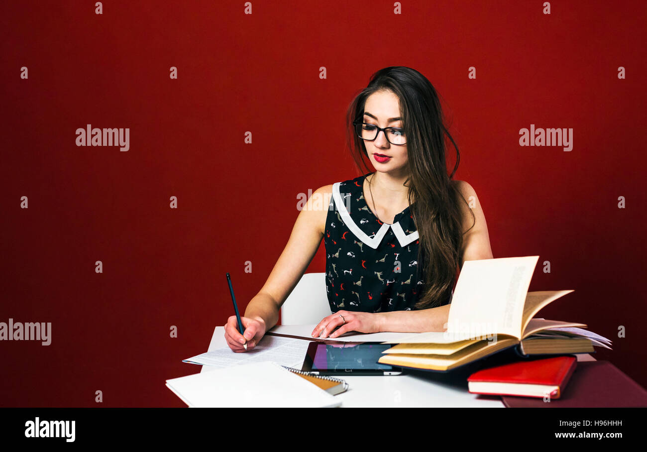 Attractive Brunette Student Girl Study Place Stock Photo - Alamy