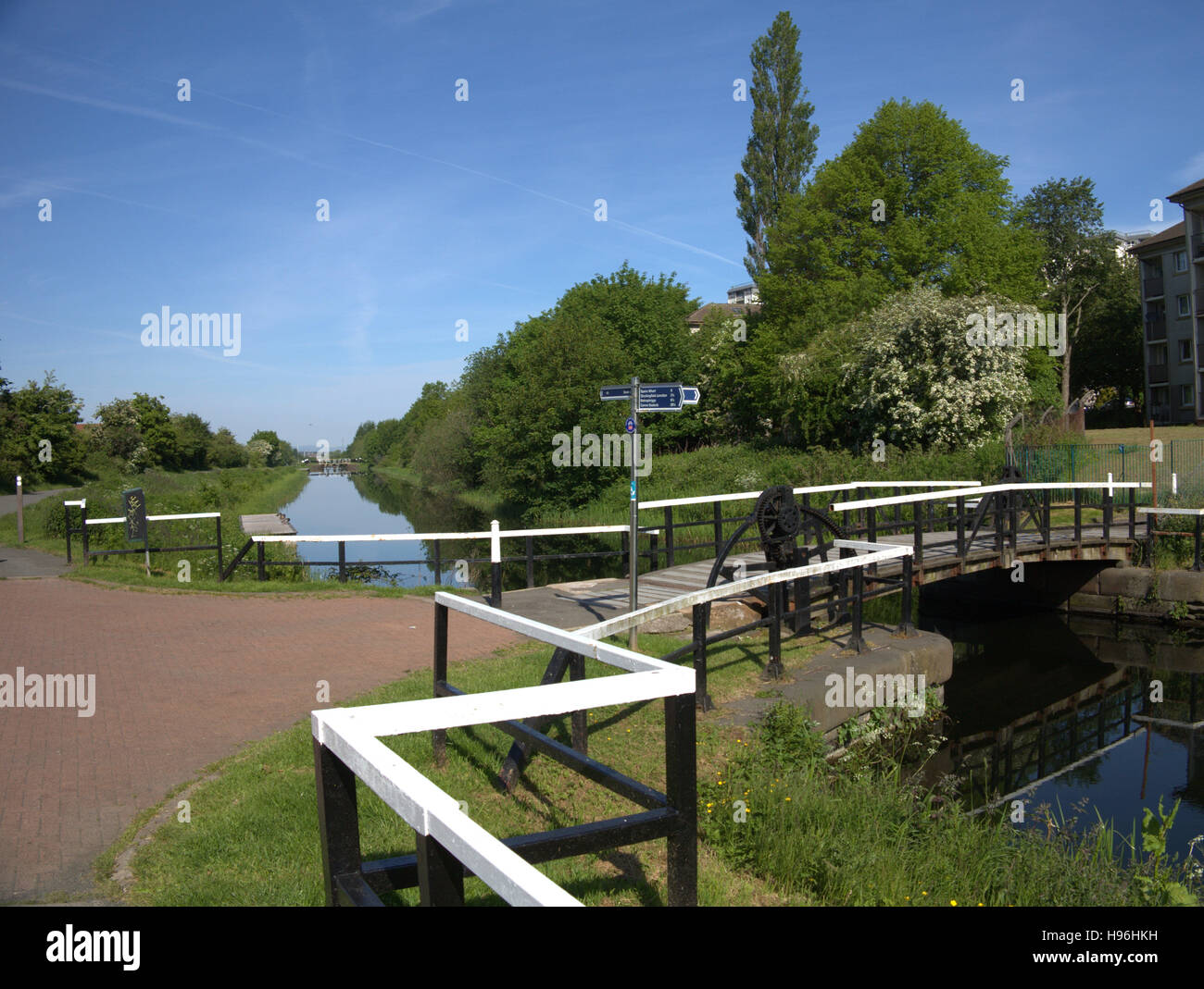 lock bridge Forth and Clyde canal signpost Stock Photo - Alamy