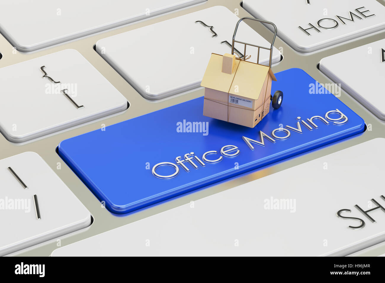 Office Move concept on red keyboard button, 3D rendering Stock Photo ...