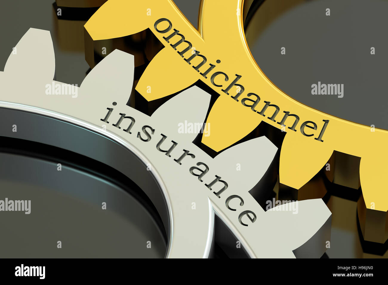 Omnichannel Insurance, concept on the gearwheels, 3D rendering Stock ...