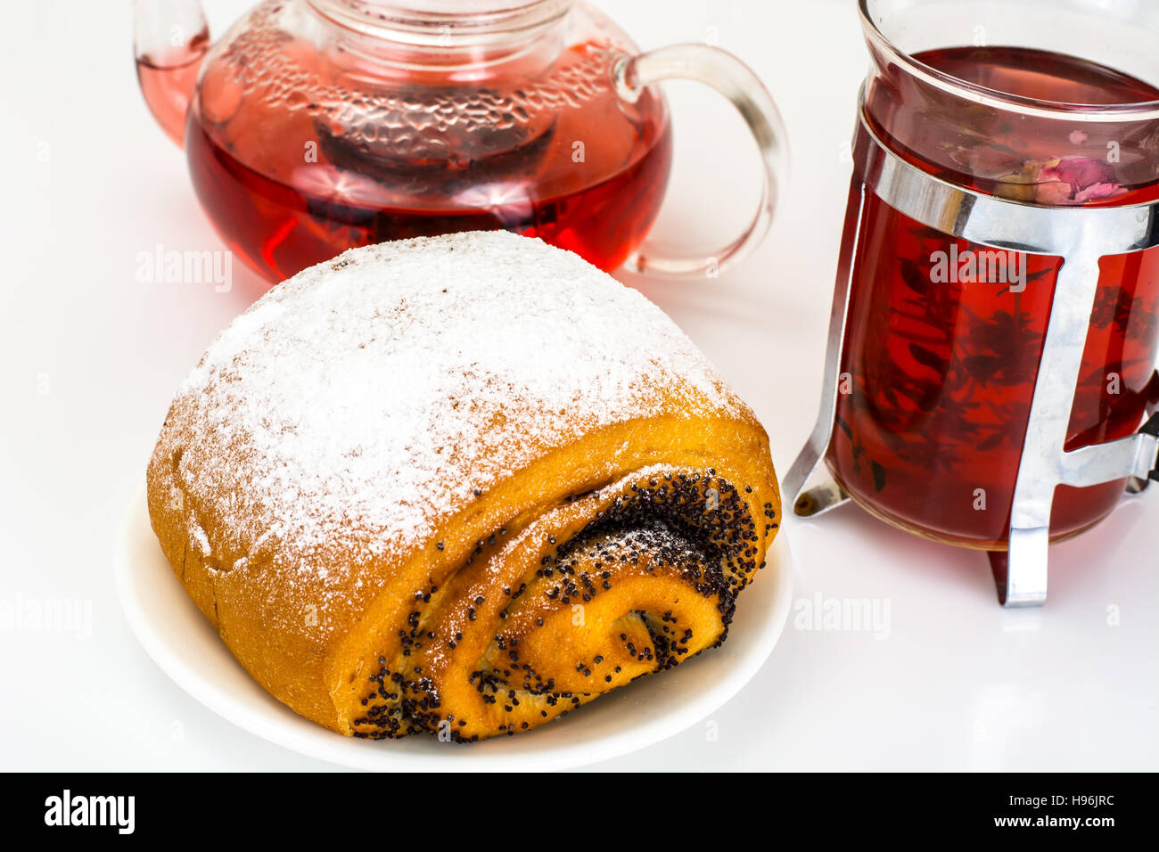 Bun with Poppy Seeds and Sprinkling Powdered Sugar Studio Photo Stock ...
