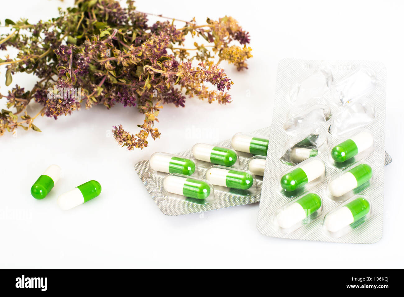 Medical Herbal capsules are packaged in blisters. Studio Photo Stock ...