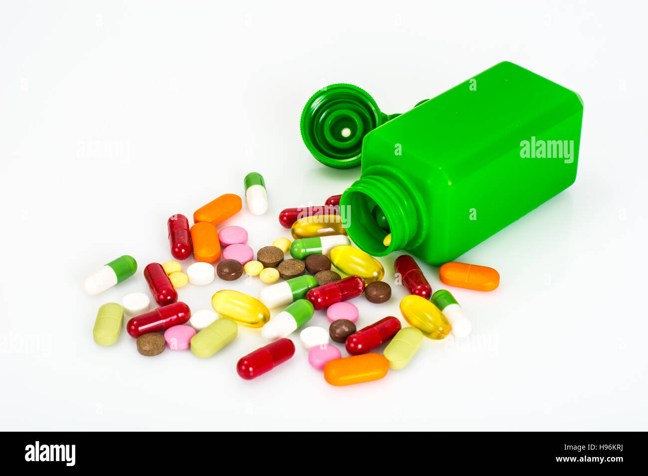 Color pills and medical bottle. Studio Photo Stock Photo - Alamy