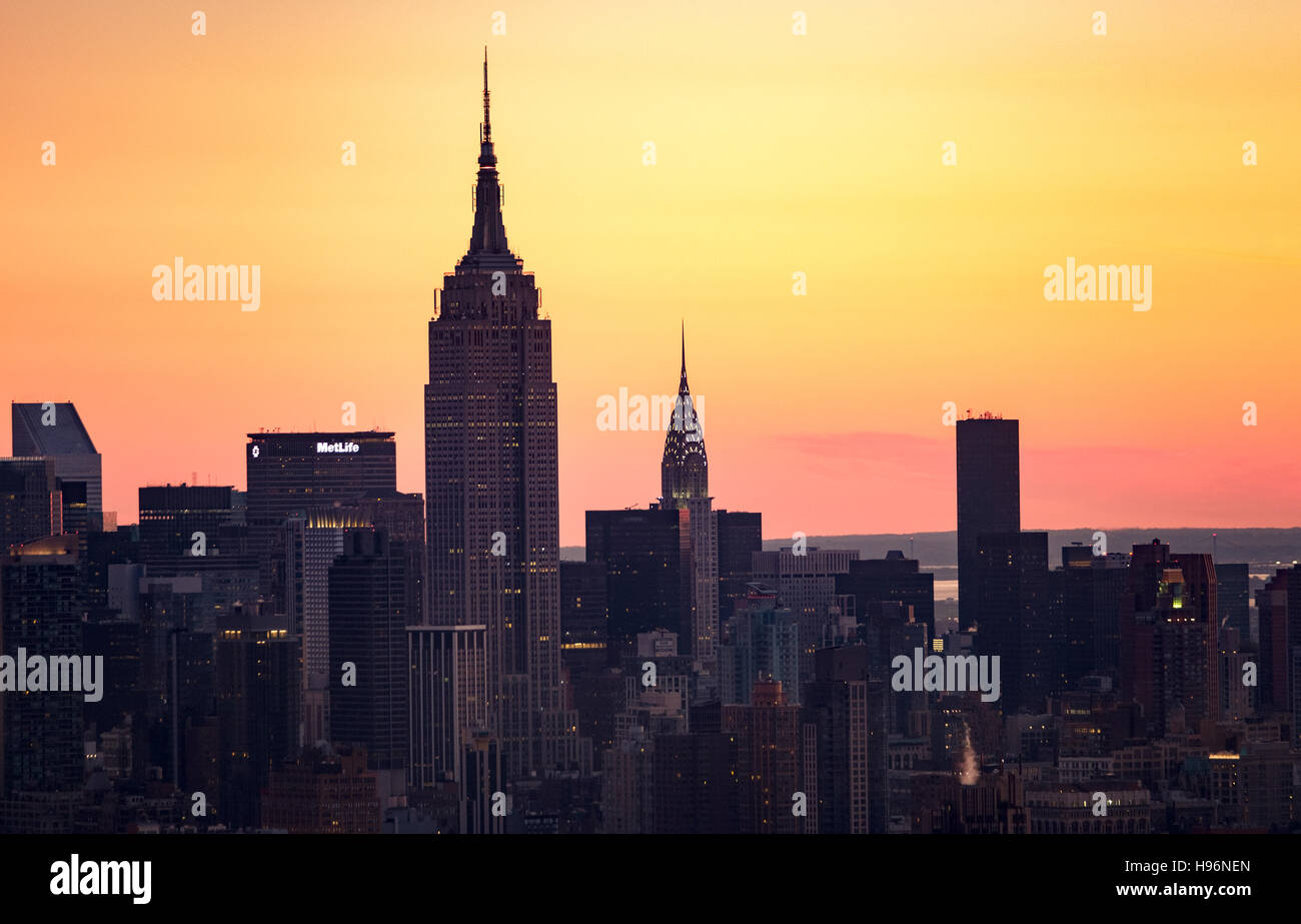 USA, New York State, New York City, Office buildings at sunset Stock ...
