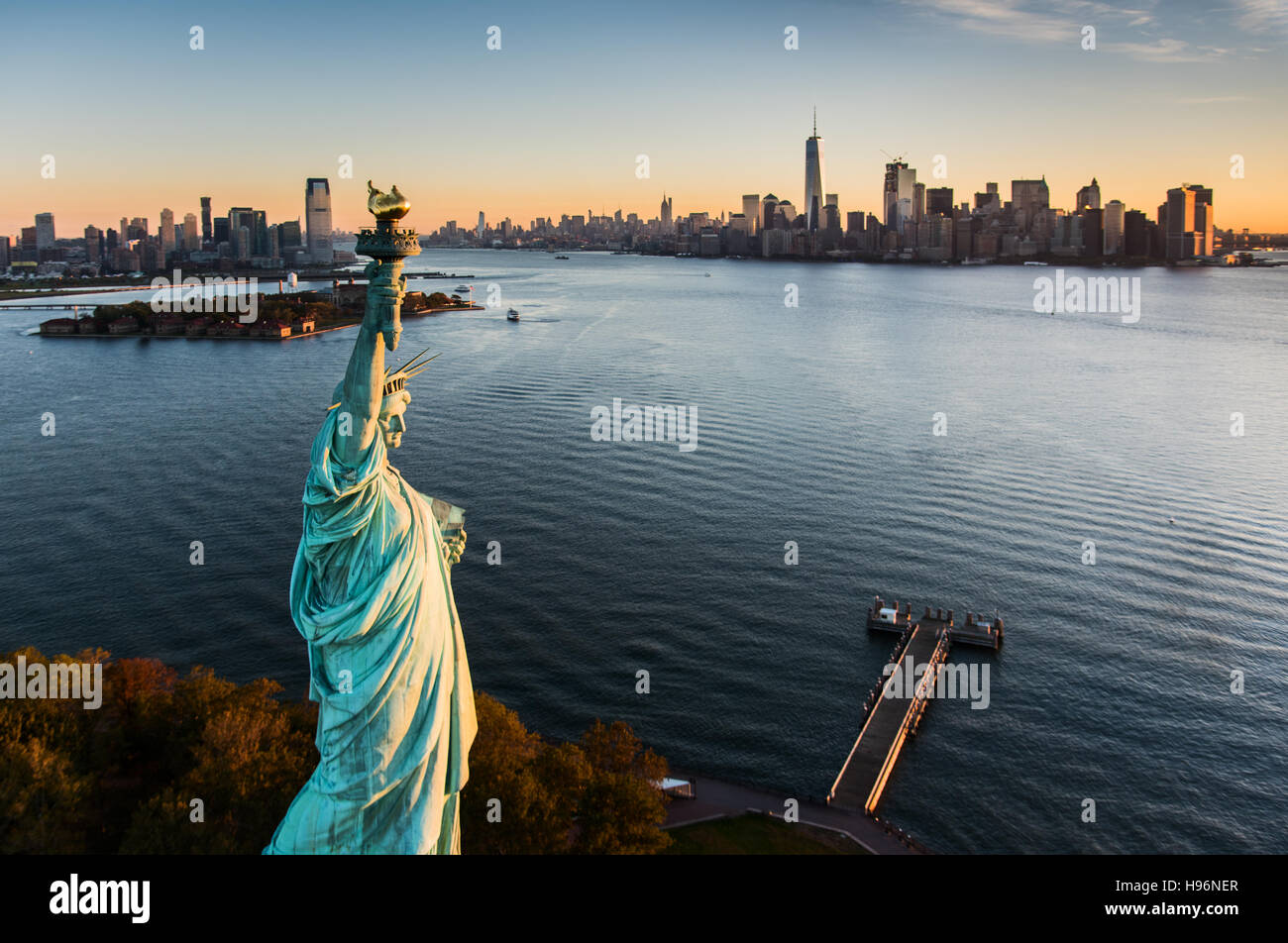 USA, New York State, New York City, Aerial view of Statue of Liberty at ...