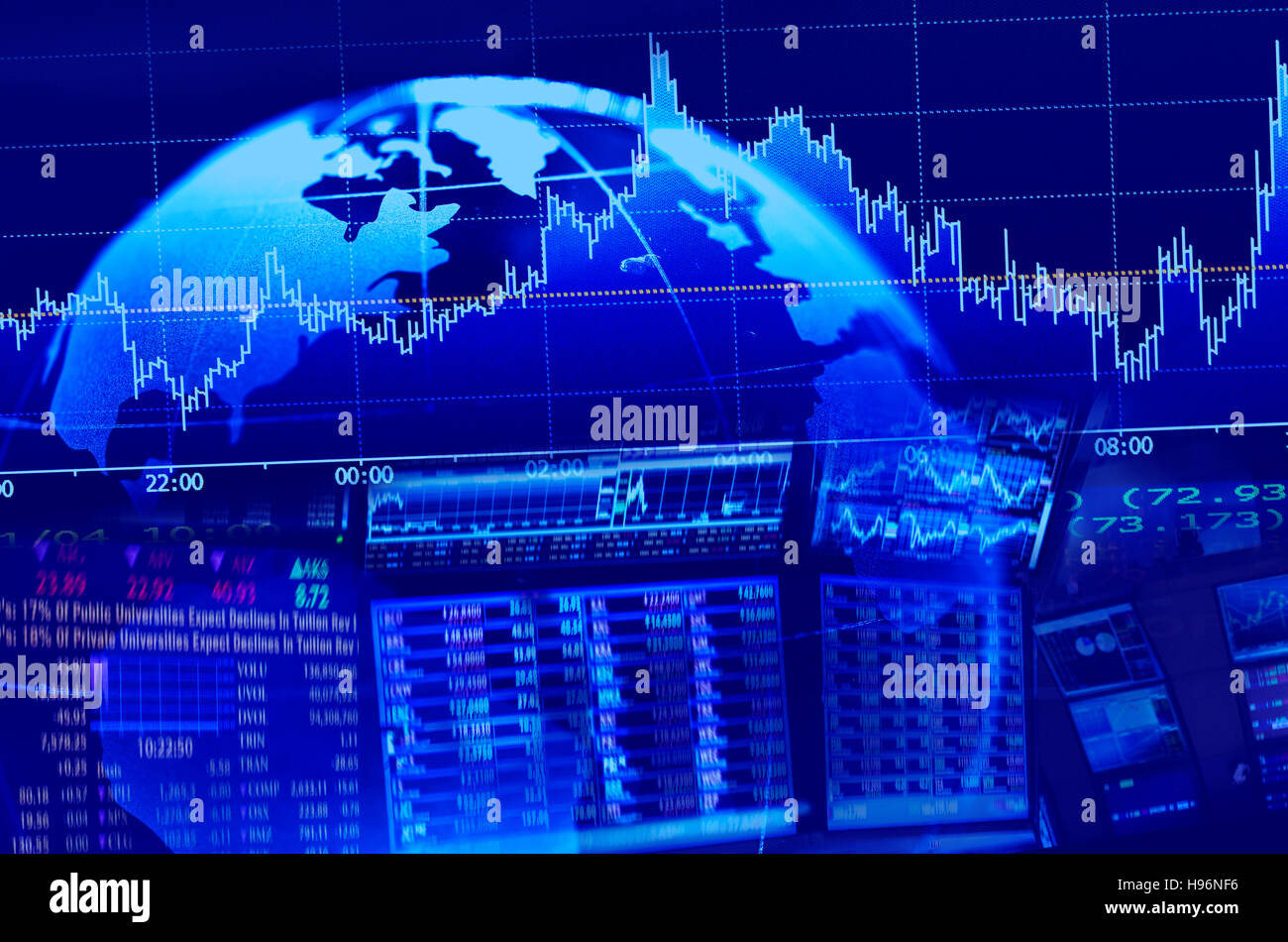 Stock chart monitor globe hi-res stock photography and images - Alamy