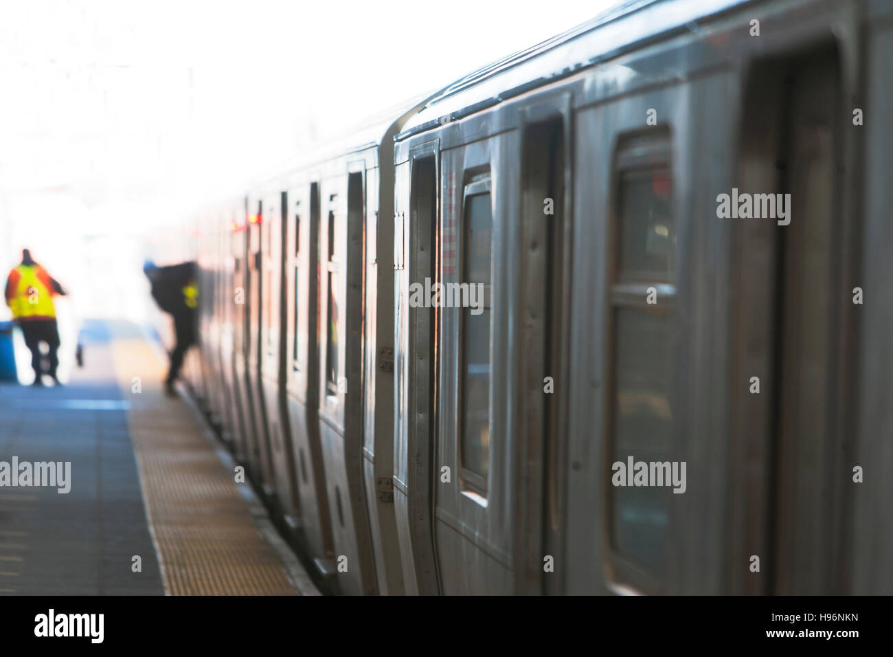 USA, New York State, New York City, Subway train at subway station ...