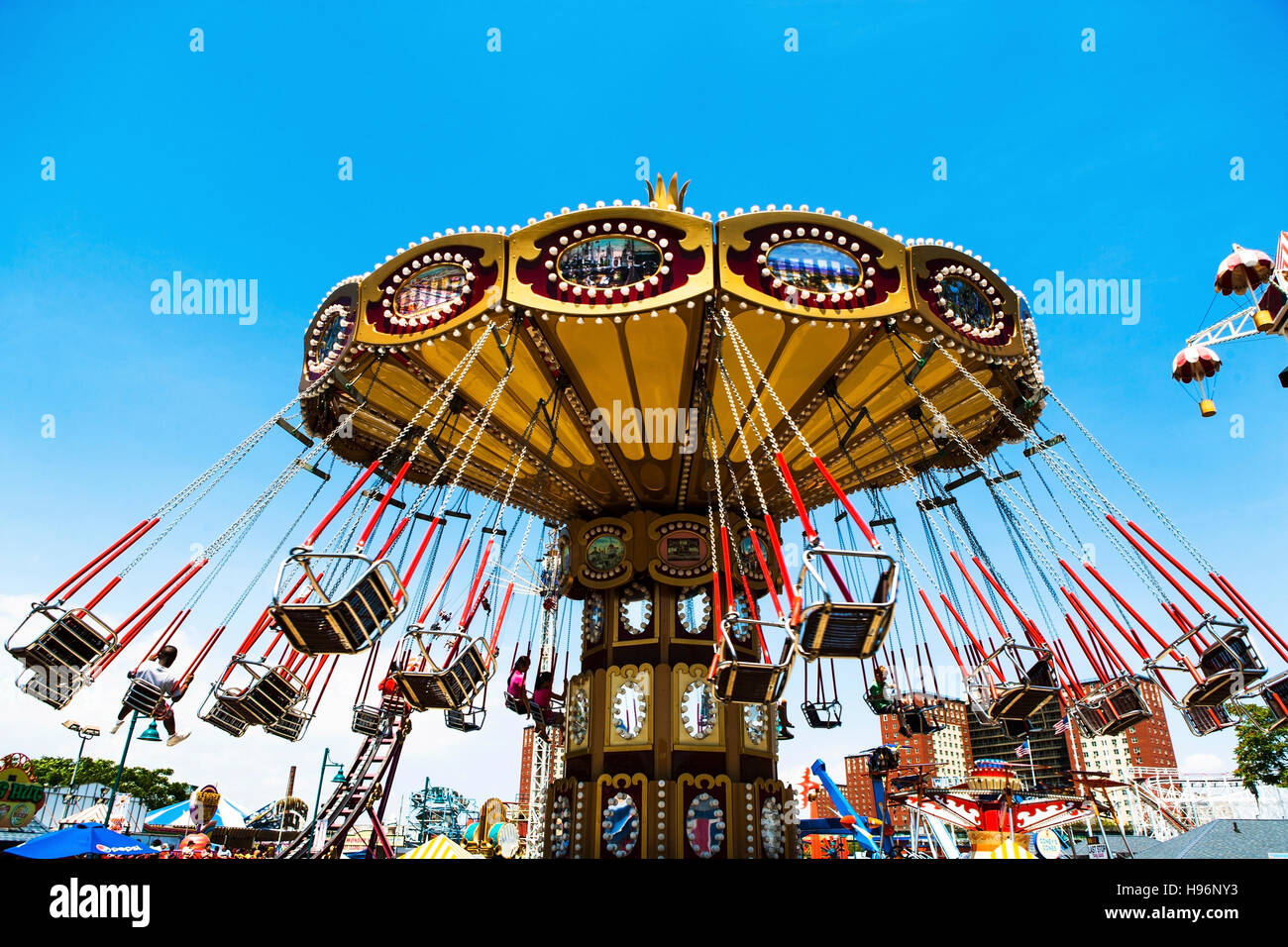 USA, New York State, New York City, Brooklyn, Carousel in amusement ...