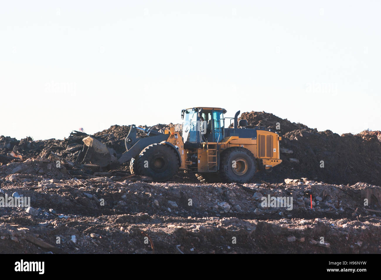 USA, New York State, New York City, Bulldozer on garbage dump Stock ...