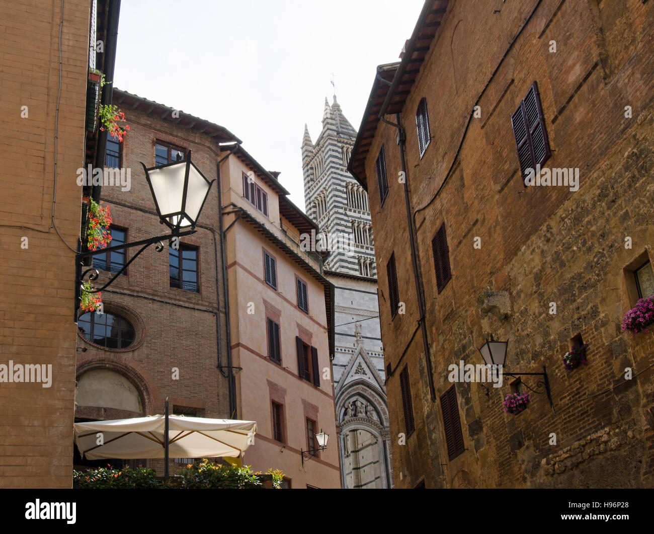 Italy, Siena, View of street in old town with Duomo di Siena in ...