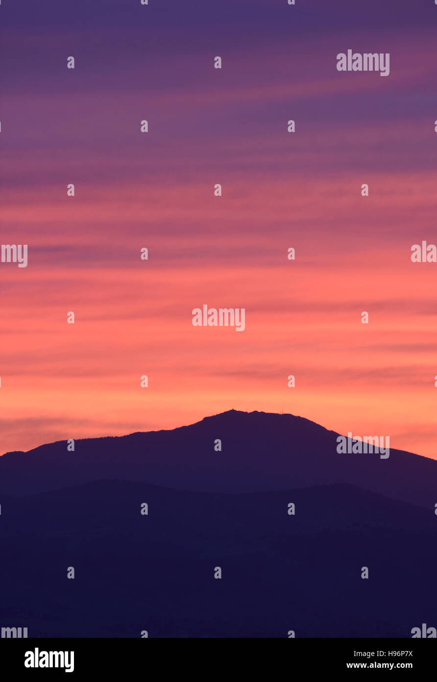 USA, Colorado, Denver, Mountain range with colorful sky at dusk Stock ...