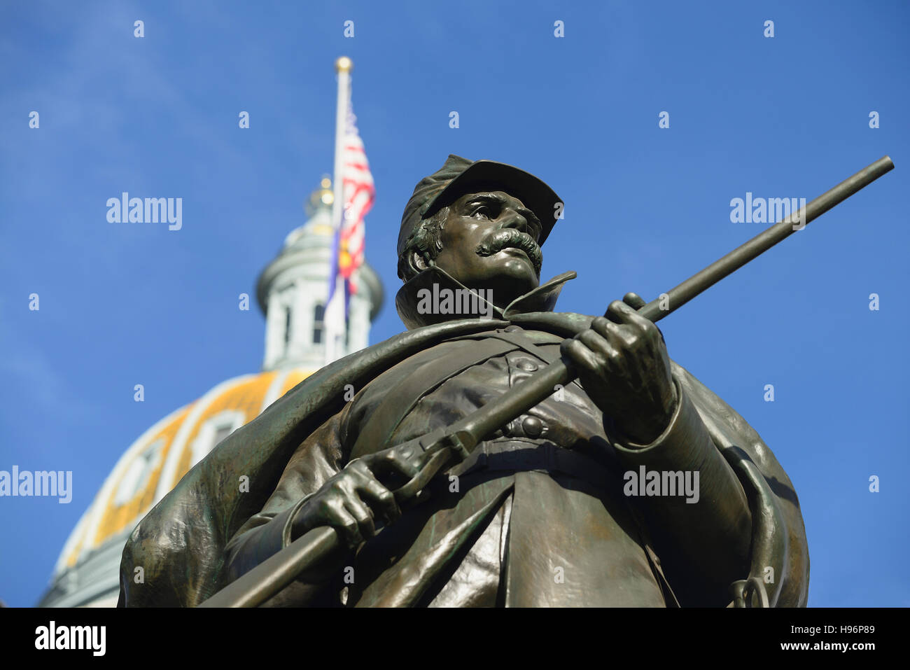 USA, Colorado, Denver, Statue of Union soldier in front of Capitol ...