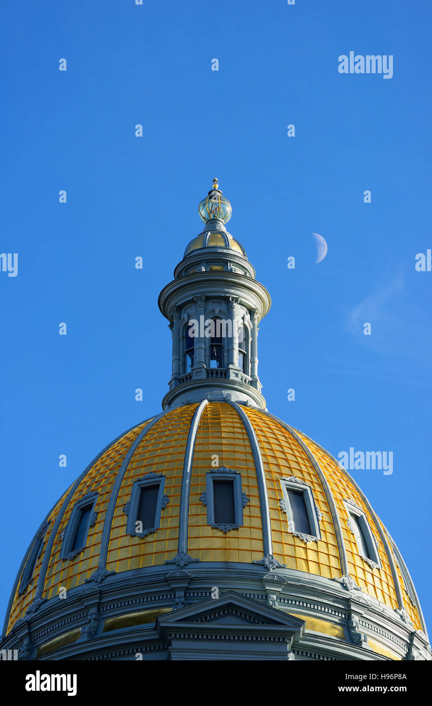 USA, Colorado, Denver, Half moon over dome of Capitol State building ...