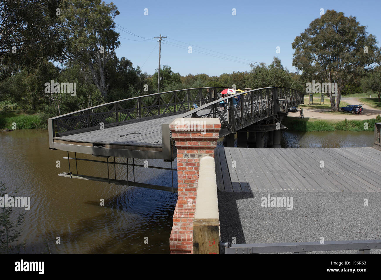 Historical mechanic turn bridge over the Latrobe River, Sale, Gippsland ...