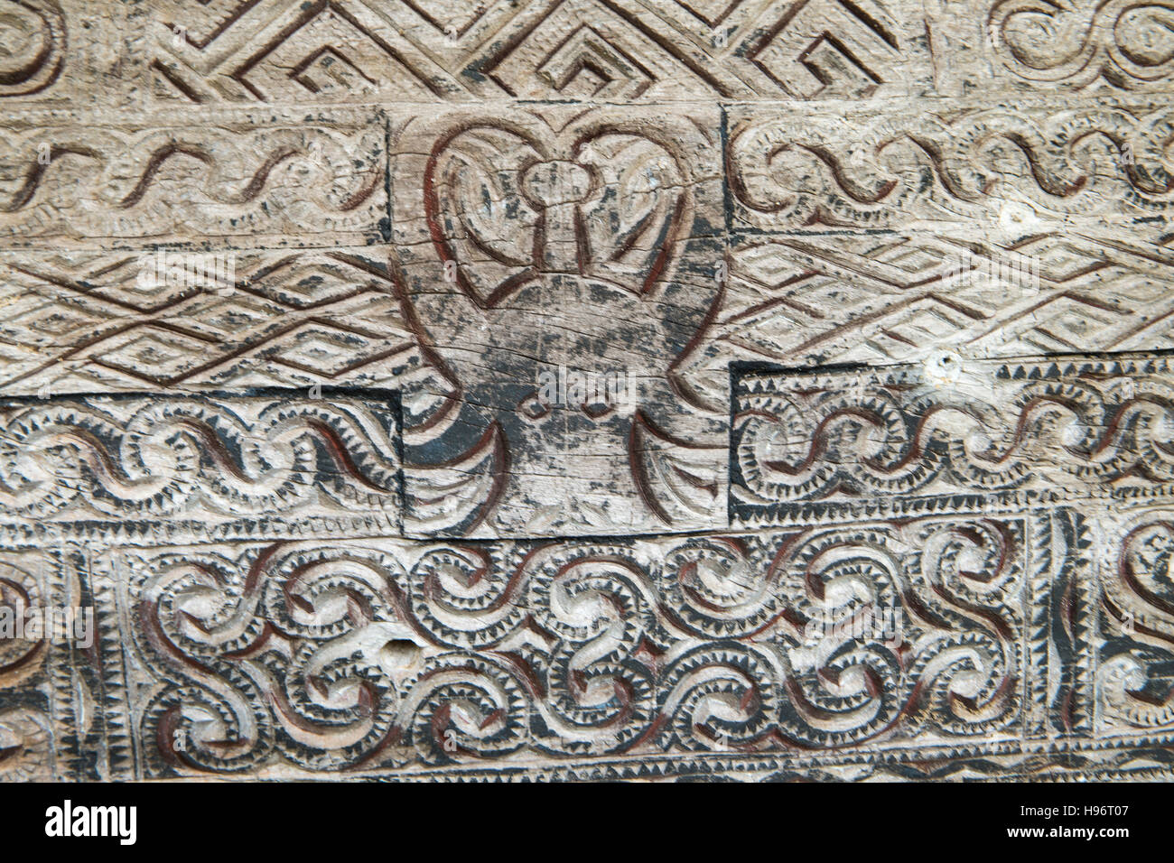 Hundred tousand years wood carving on hanging coffin and stone ...