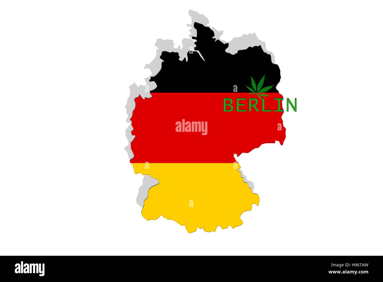 Marijuana lagalized in Berlin, Germany on white background and THC leaf ...