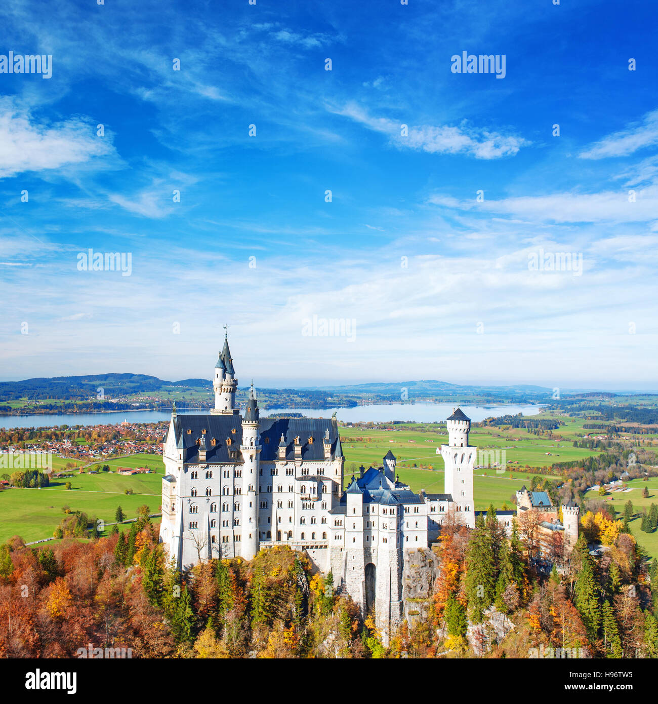 Neuschwanstein Castle in fall. Landmark of Germany and Bavaria Stock ...