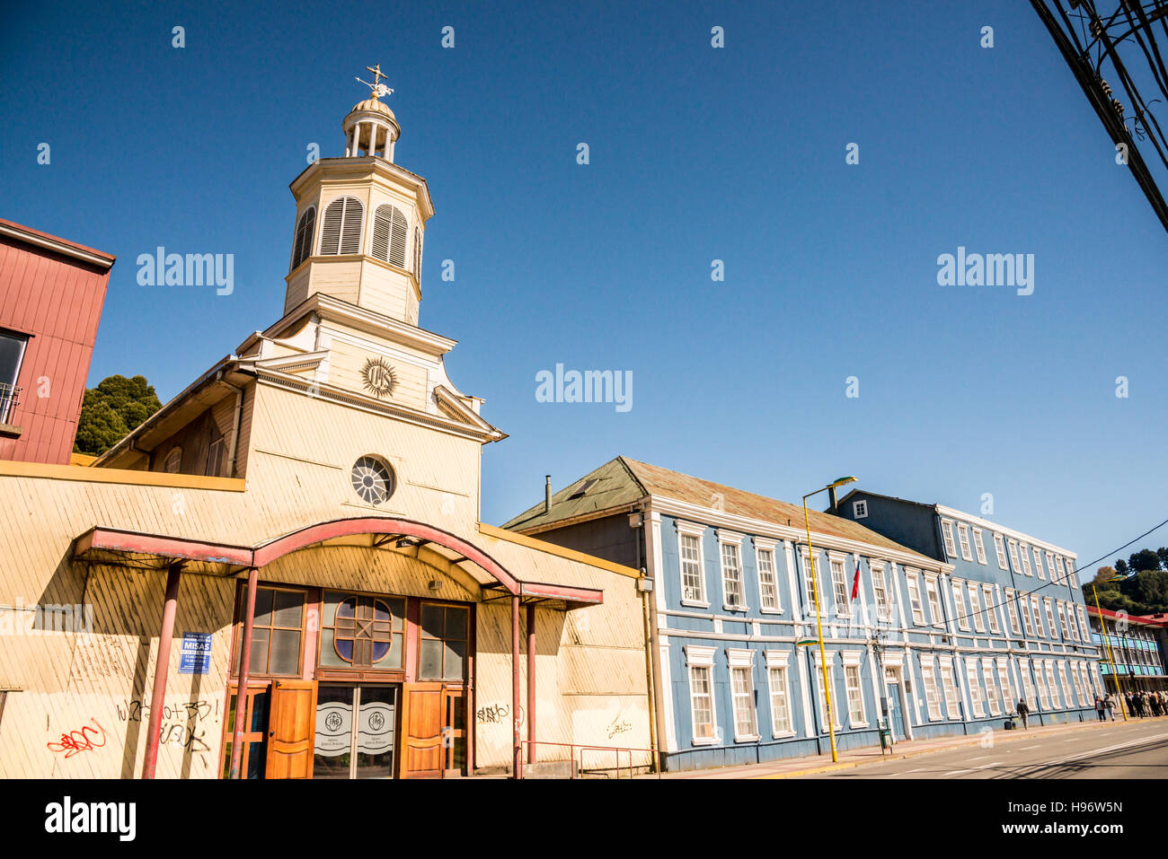 Streets of Puerto Montt Chile Roman Catholic Church Stock Photo - Alamy