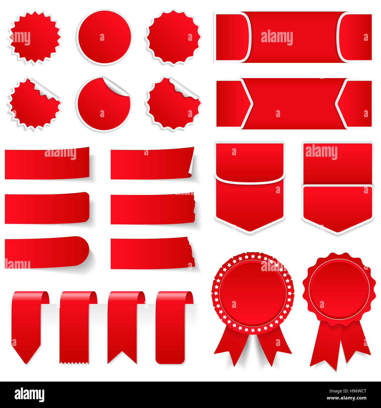 Red price tags, stickers, labels, banners and ribbons Stock Photo - Alamy