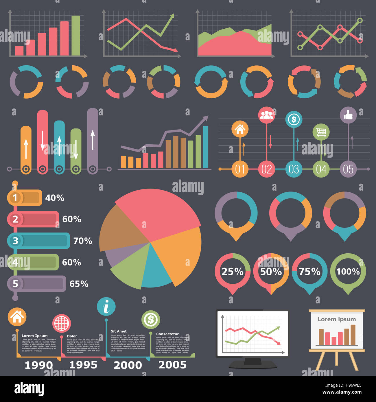 Business infographic elements collection, set of different graphs ...