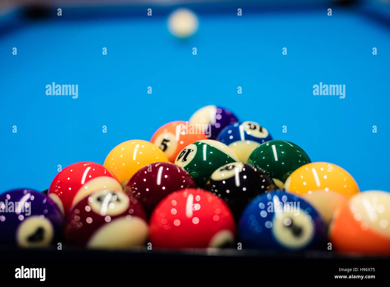 Eight balls billiards. Pool picture shoot with short focus for art ...