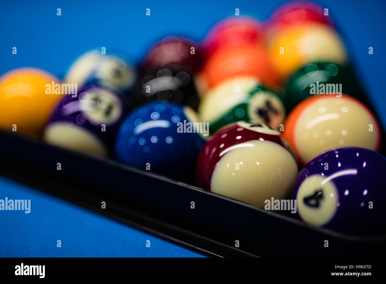Eight balls billiards. Pool picture shoot with short focus for art ...