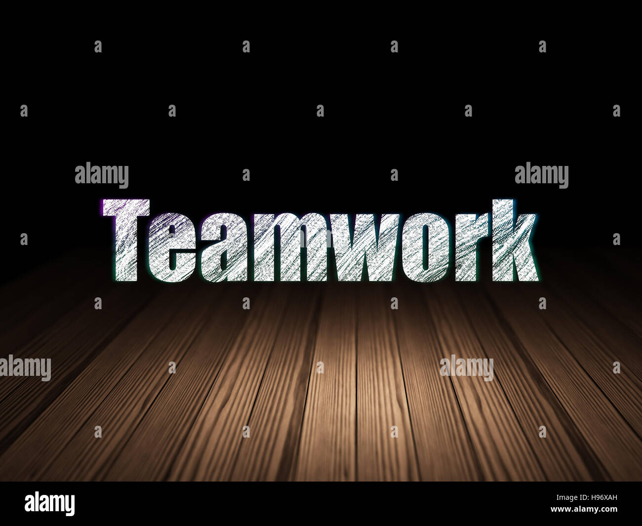 Business concept: Teamwork in grunge dark room Stock Photo - Alamy