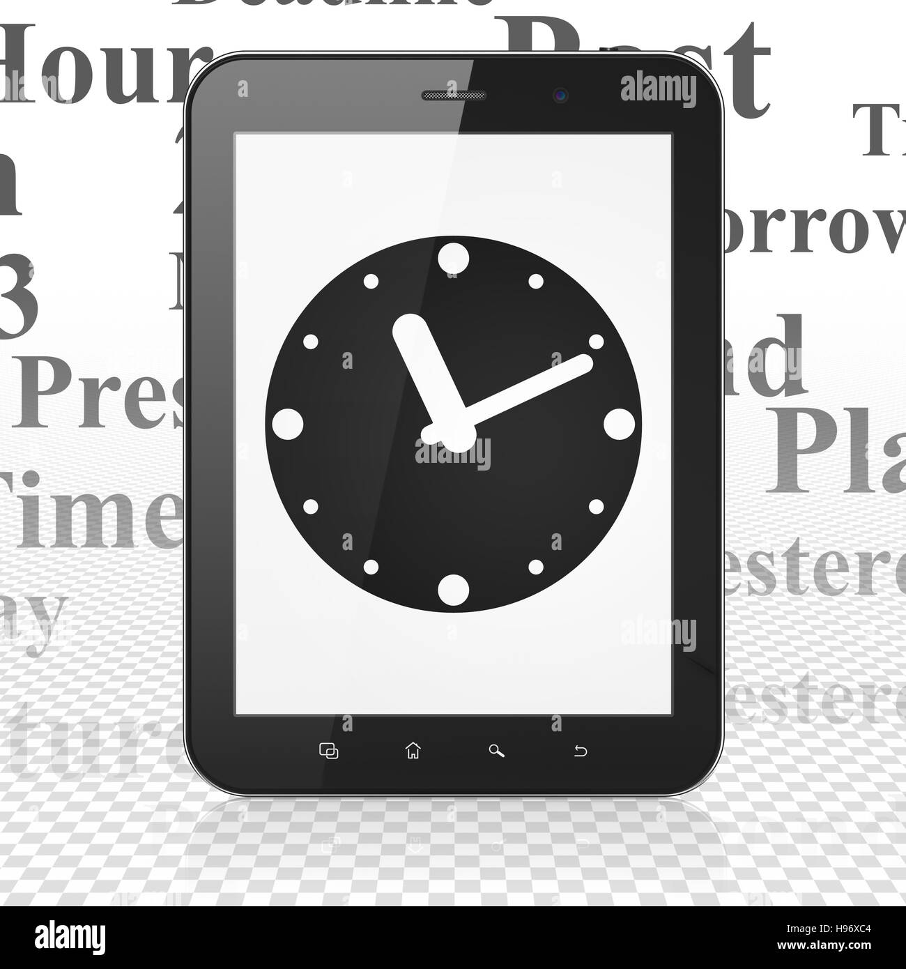 Timeline concept: Tablet Computer with Clock on display Stock Photo - Alamy
