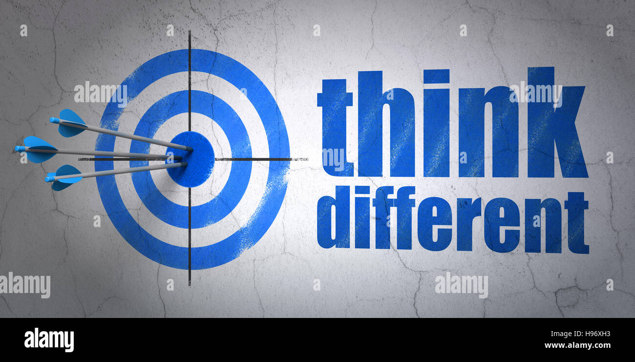 Learning concept: target and Think Different on wall background Stock ...