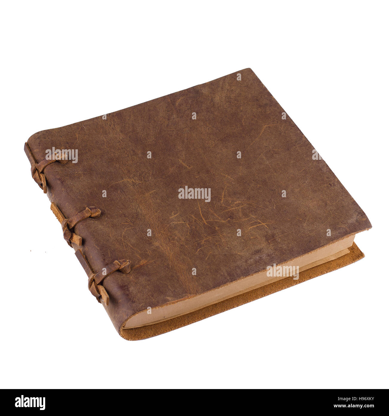 closed notebook with leather brown and bindings cover isolated on white ...