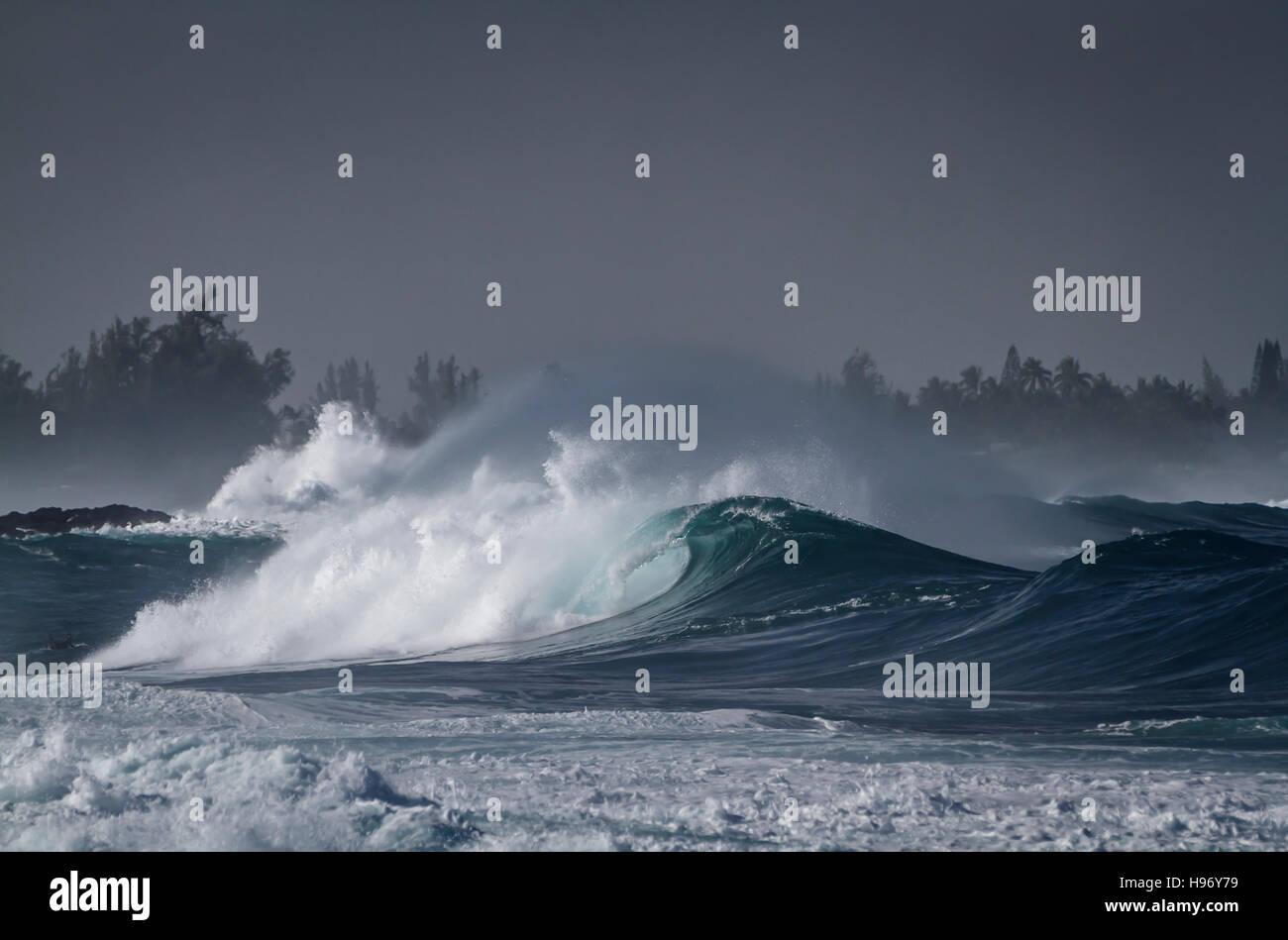 Breaking Ocean wave at Waimea bay on the north shore of Oahu Hawaii ...