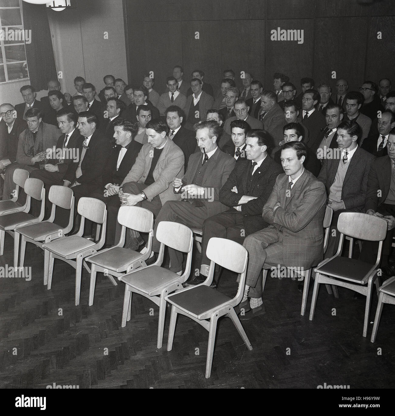 1965, historical, strikers meeting, picture shows workers of the ...