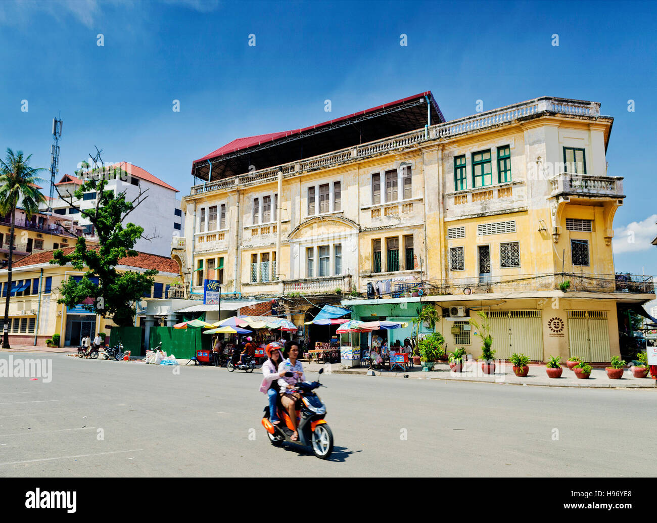 french colonial old town street buildings in phnom penh city cambodia ...
