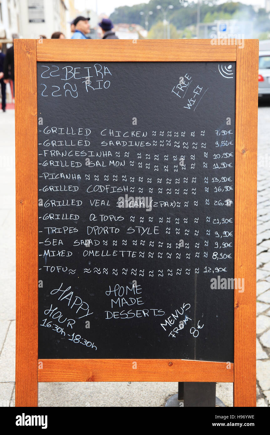 Typical menu, in Porto, NW Portugal, Europe Stock Photo - Alamy